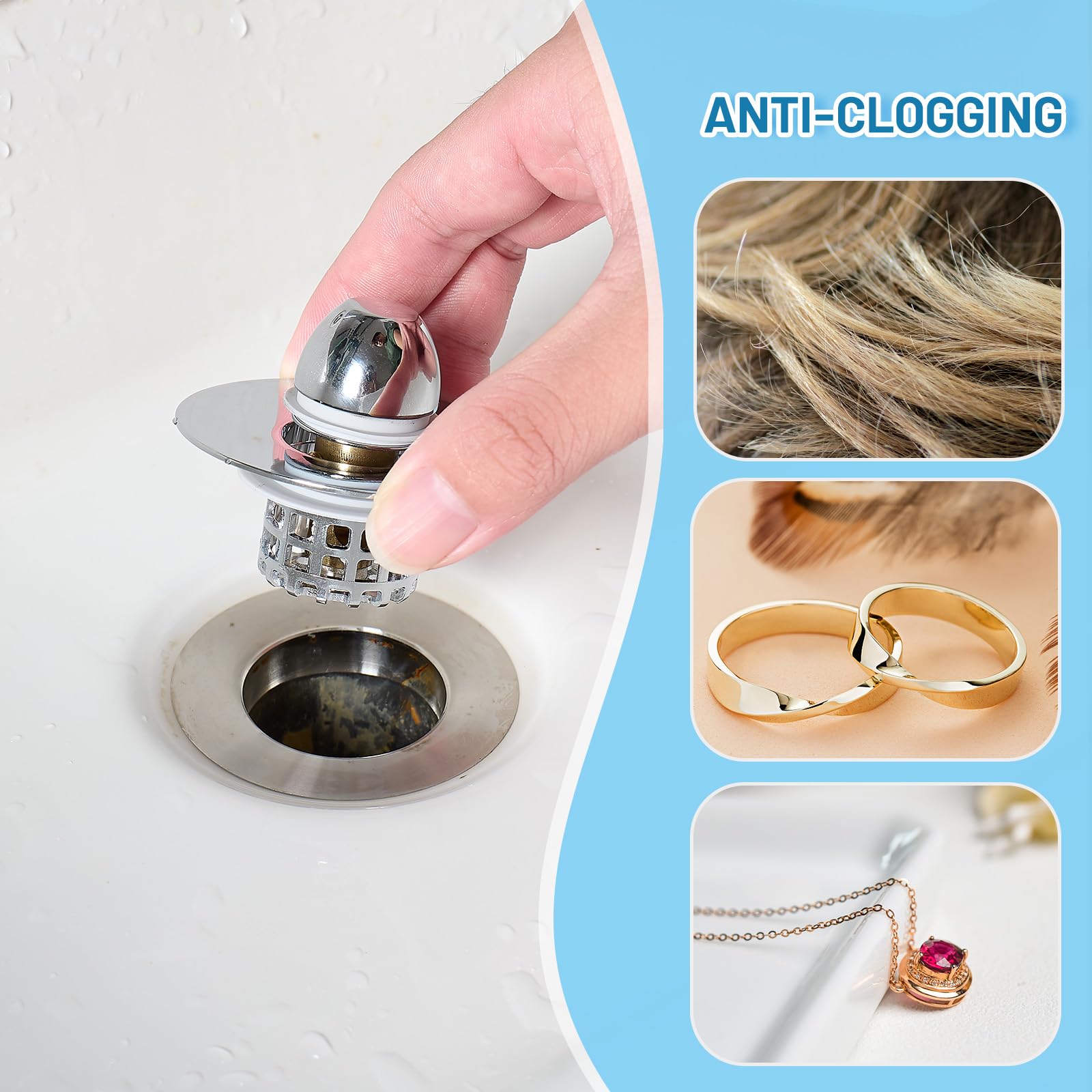 Aluvor Bathtub Stopper/Bathroom Sink Stopper/Drain Hair Catcher/Drain Stopper/Pop Up Sink Drain Strainer/Drain Plug with Anti Clogging Filter for 1.14-1.84inch Drain Holes