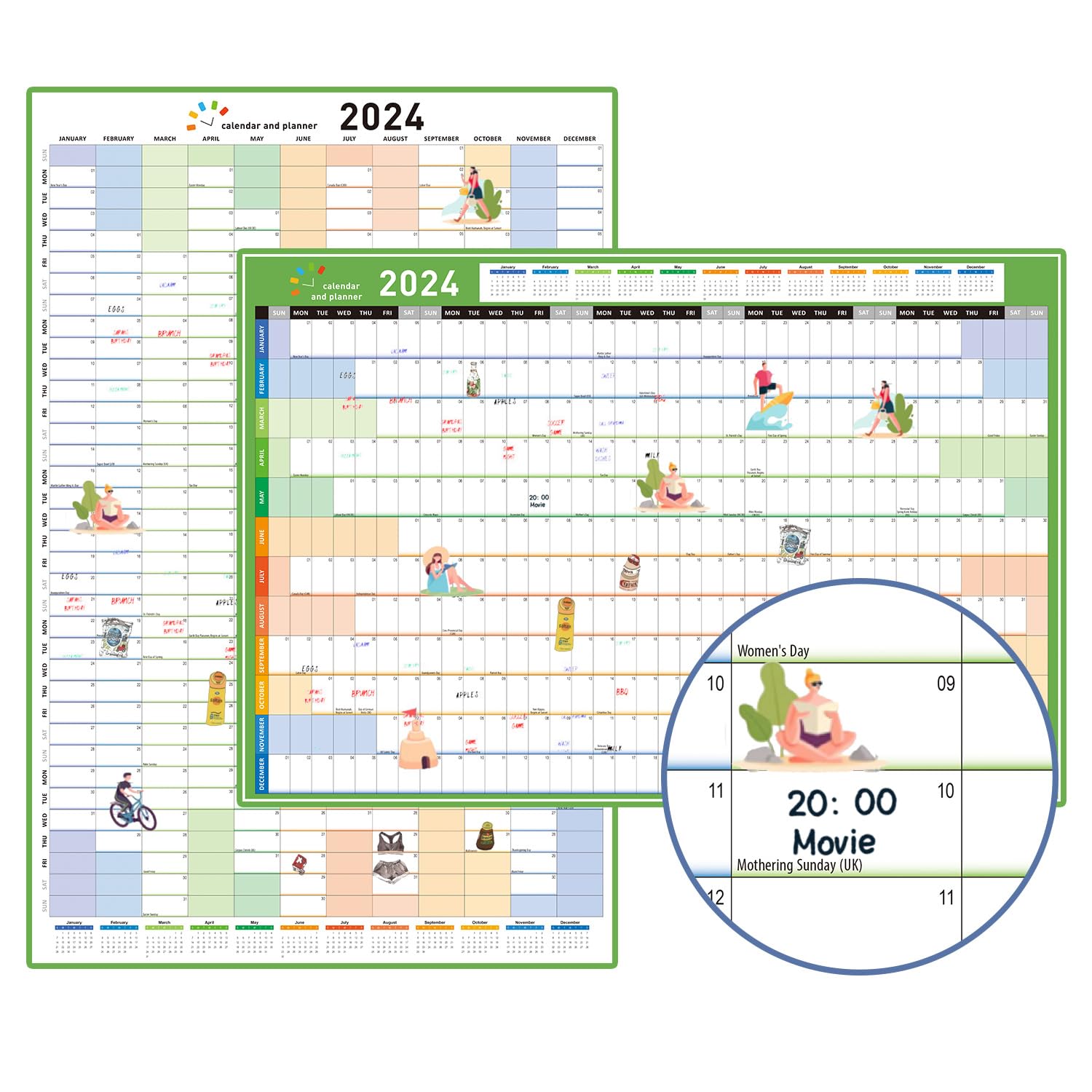 Ziphius Large Dry Erase Calendar for Wall - 12 Month Horizontal/Vertical Blank Calendar Planner, 24" x 36", Erasable & Reusable, Great Layout Whiteboard Calendar Dry Erase for Home, Office, and School