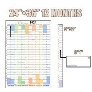 Ziphius Large Dry Erase Calendar for Wall - 12 Month Horizontal/Vertical Blank Calendar Planner, 24" x 36", Erasable & Reusable, Great Layout Whiteboard Calendar Dry Erase for Home, Office, and School