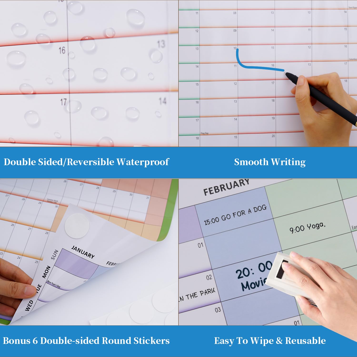 Ziphius Large Dry Erase Calendar for Wall - 12 Month Horizontal/Vertical Blank Calendar Planner, 24" x 36", Erasable & Reusable, Great Layout Whiteboard Calendar Dry Erase for Home, Office, and School