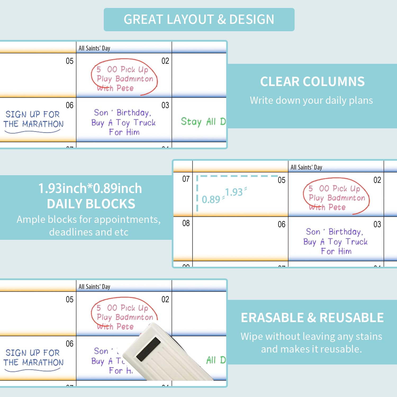 Ziphius Large Dry Erase Calendar for Wall - 12 Month Horizontal/Vertical Blank Calendar Planner, 24" x 36", Erasable & Reusable, Great Layout Whiteboard Calendar Dry Erase for Home, Office, and School