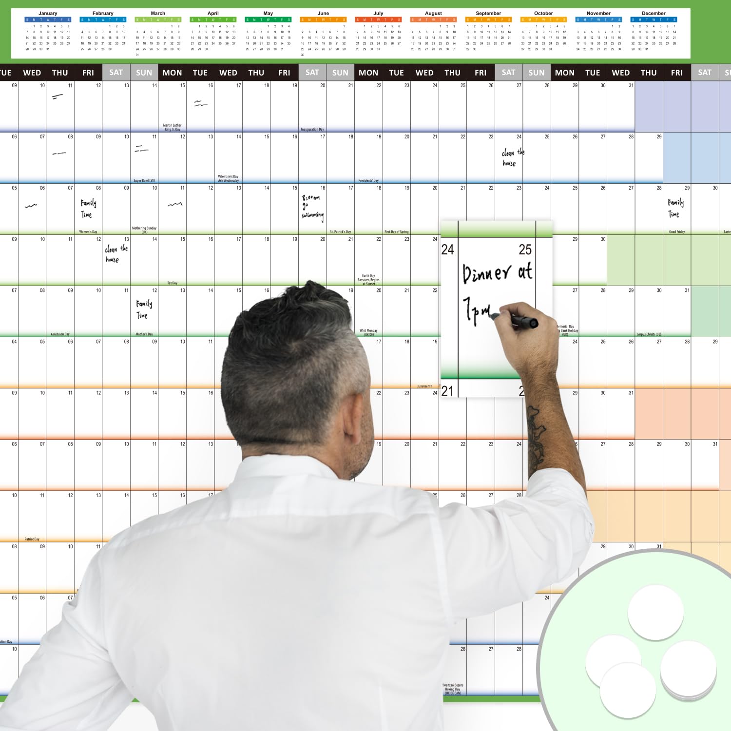 Ziphius Large Dry Erase Calendar for Wall - 12 Month Horizontal/Vertical Blank Calendar Planner, 24" x 36", Erasable & Reusable, Great Layout Whiteboard Calendar Dry Erase for Home, Office, and School