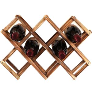 draduo 10 bottles wood storage wine rack, freestanding wine rack, foldable standing wine bottle stand holder display shelf, or kitchen, home, bar, pantry