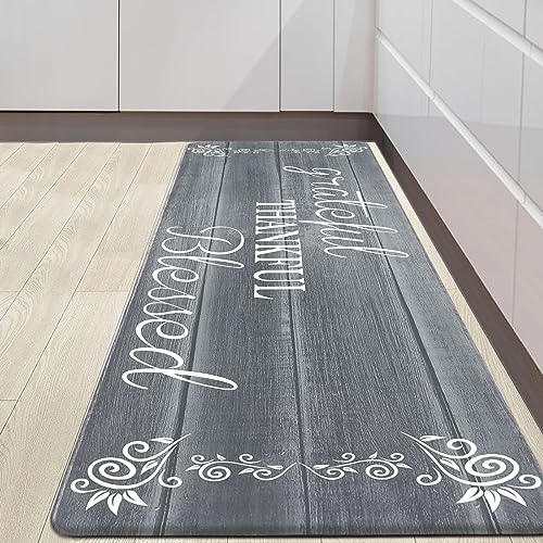 HEBE Anti Fatigue Kitchen Mat Set of 2 Non Slip Cushioned Kitchen Mats for Floor Waterproof Farmhouse Kitchen Rugs and Mats Set Comfort Standing Desk Mat Carpet for Sink,Office,Laundry