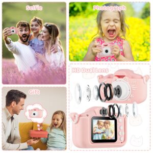 Kids Camera Toys for 6-12 Years Old Boys Girls,Toddler Camera with Protective Silicone Cover,HD Digital Video Cameras with Dual Lens 32GB SD Card,Christmas Birthday Gift for 6 7 8 9 10 11 12