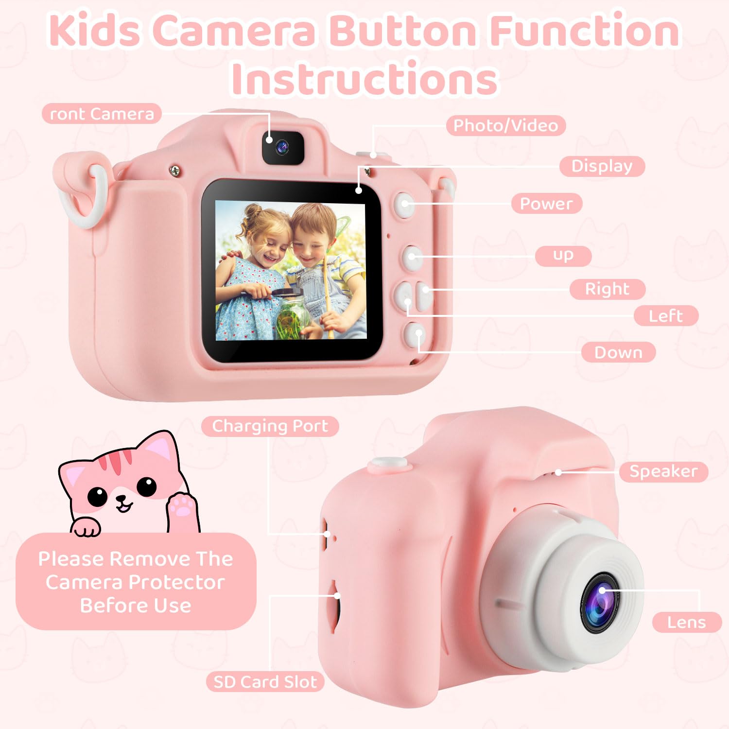 Kids Camera Toys for 6-12 Years Old Boys Girls,Toddler Camera with Protective Silicone Cover,HD Digital Video Cameras with Dual Lens 32GB SD Card,Christmas Birthday Gift for 6 7 8 9 10 11 12