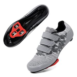 Ksloutdoor Peloton Unisex Cycling Shoes Women Bike Outdoor Sports Shoes Road Bike Cycling Shoes for Men SPD Indoor Peloton Bike Shoes Compatible SPD Cleats Riding Shoe Gray Size 8/9.5