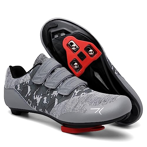 Ksloutdoor Peloton Unisex Cycling Shoes Women Bike Outdoor Sports Shoes Road Bike Cycling Shoes for Men SPD Indoor Peloton Bike Shoes Compatible SPD Cleats Riding Shoe Gray Size 8/9.5