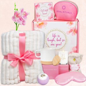 get well soon gifts for women - carefully curated sick care package for women - get well soon gift baskets for women after surgery - get well gifts for women w/blanket, mug & candle to feel better