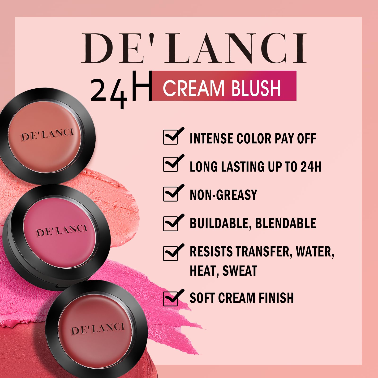 DE'LANCI Cream Blush for Mature Skin, Waterproof Blush for Cheeks, Up to 24H Makeup Blush Creamy Makeup for Olive Skin, Best Putty Blush Blendable Non-Greasy, Korean Face Blusher for Women (WINE 03#)