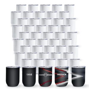 sweet grain 12oz sublimation wine tumblers blanks(50pack) - stainless steel insulated sublimation stemless wine tumbler bulk with lids & straw for wine/coffee/cocktail