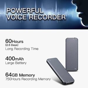 60H Voice Recorder, 64GB Howabo Digital Voice Recorder with Metal Housing and PCM Clear Recording, USB C Digital Recorder Perfect for Lectures Meeting Classes