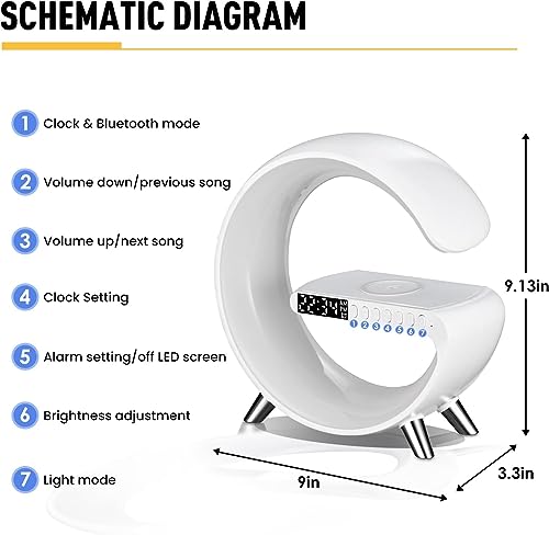 4 in 1 Led Wireless Charging Lamp with Bluetooth Speaker Alarm Clock,Smart Wireless Charger Atmosphere Lamp Night Light for Desk Govee Lamps Bedroom Decor (Black)