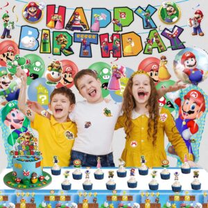 Mario Party Supplies Birthday Party Favors Super Mario Bros Birthday Decorations Include Birthday Banners, Balloons, Tablecloth, Cake Decoration, Cupcake Toppers, Hanging Swirls