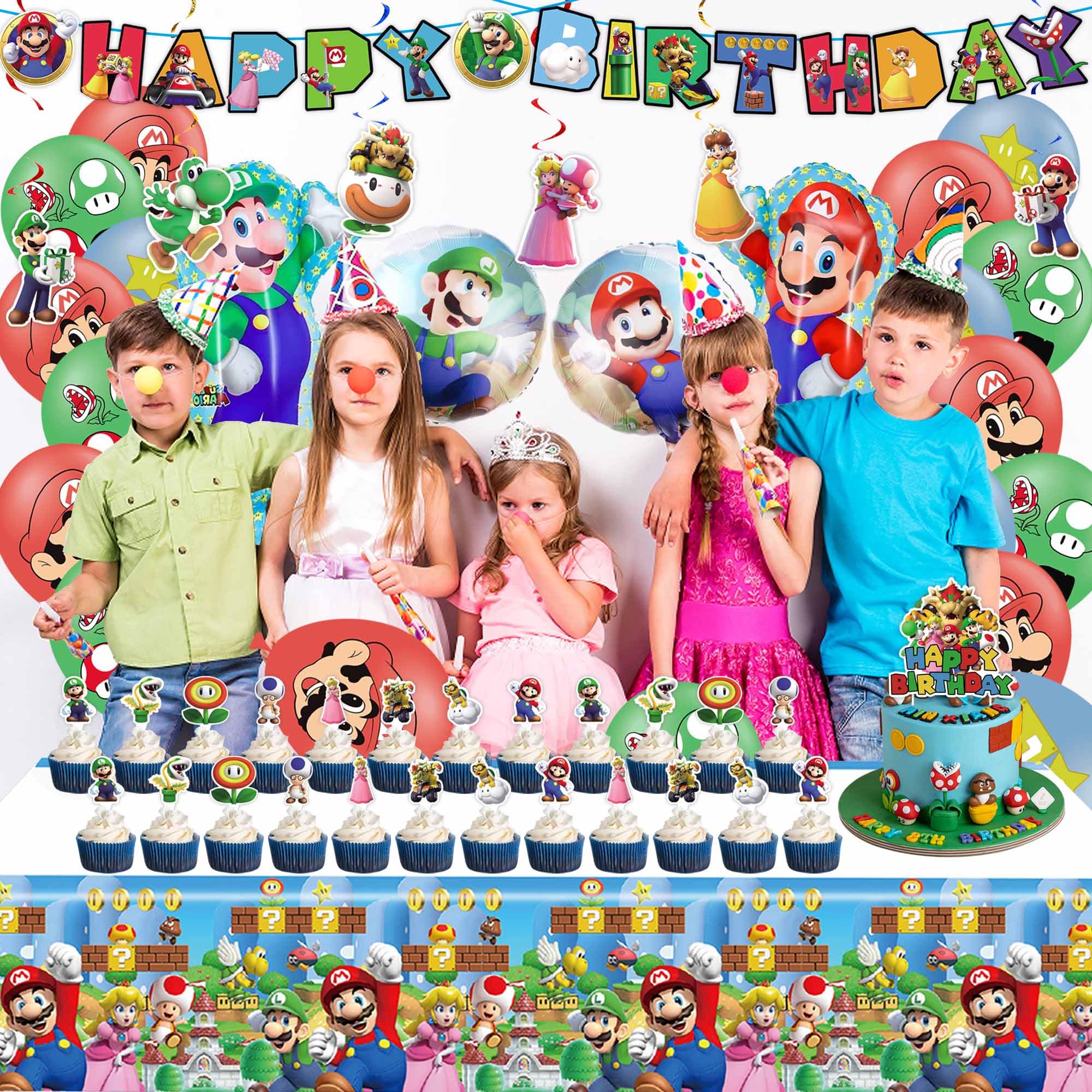 Mario Party Supplies Birthday Party Favors Super Mario Bros Birthday Decorations Include Birthday Banners, Balloons, Tablecloth, Cake Decoration, Cupcake Toppers, Hanging Swirls