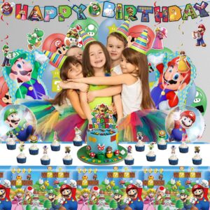 Mario Party Supplies Birthday Party Favors Super Mario Bros Birthday Decorations Include Birthday Banners, Balloons, Tablecloth, Cake Decoration, Cupcake Toppers, Hanging Swirls