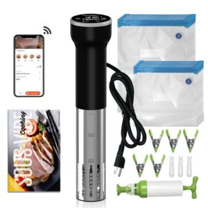 sous vide machine wi-fi, immersion circulator precise cooker, sous vide kit with 30 vacuum seal bags, vacuum pump, cookbook, accurate temperature & timer, 1000w, ipx7 waterproof, cattleman cuisine