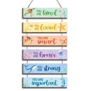 kadiak 6 pcs ocean decor kids room decor hanging plaque sign, watercolor ocean inspirational positive quotes wall art decor for teens children bedroom princess toddler room nursery dorm-12