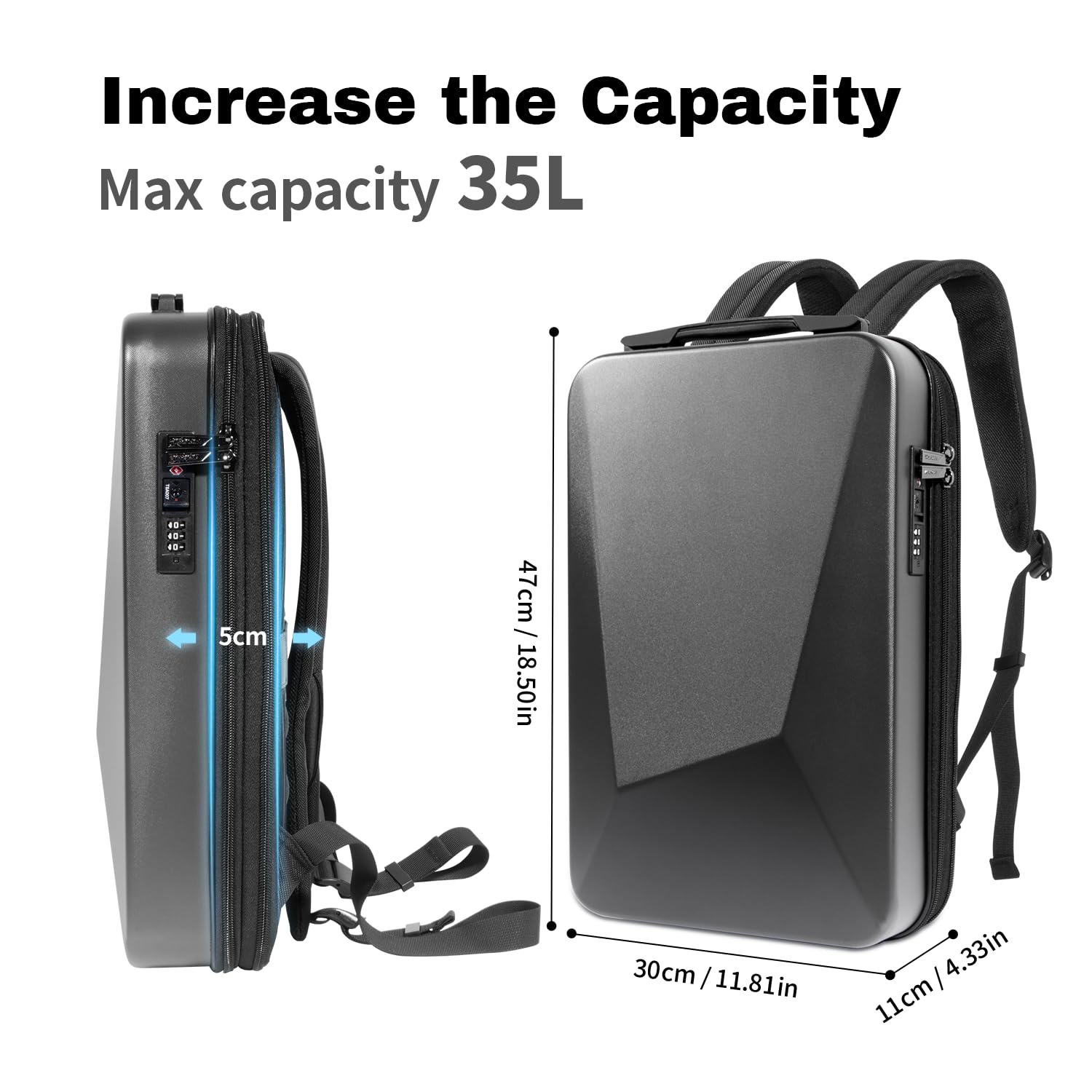 HANSSHOW Cyberbackpack Hard Shell Laptop Backpack, 17 Inch TSA Anti-Theft Waterproof Backpack, USB Charging Port Slim Bookbag