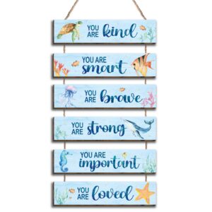 kadiak 6 pcs ocean decor kids room decor plaque sign, watercolor ocean inspirational positive quotes wall art decor hanging sign for teens children bedroom princess toddler room-11