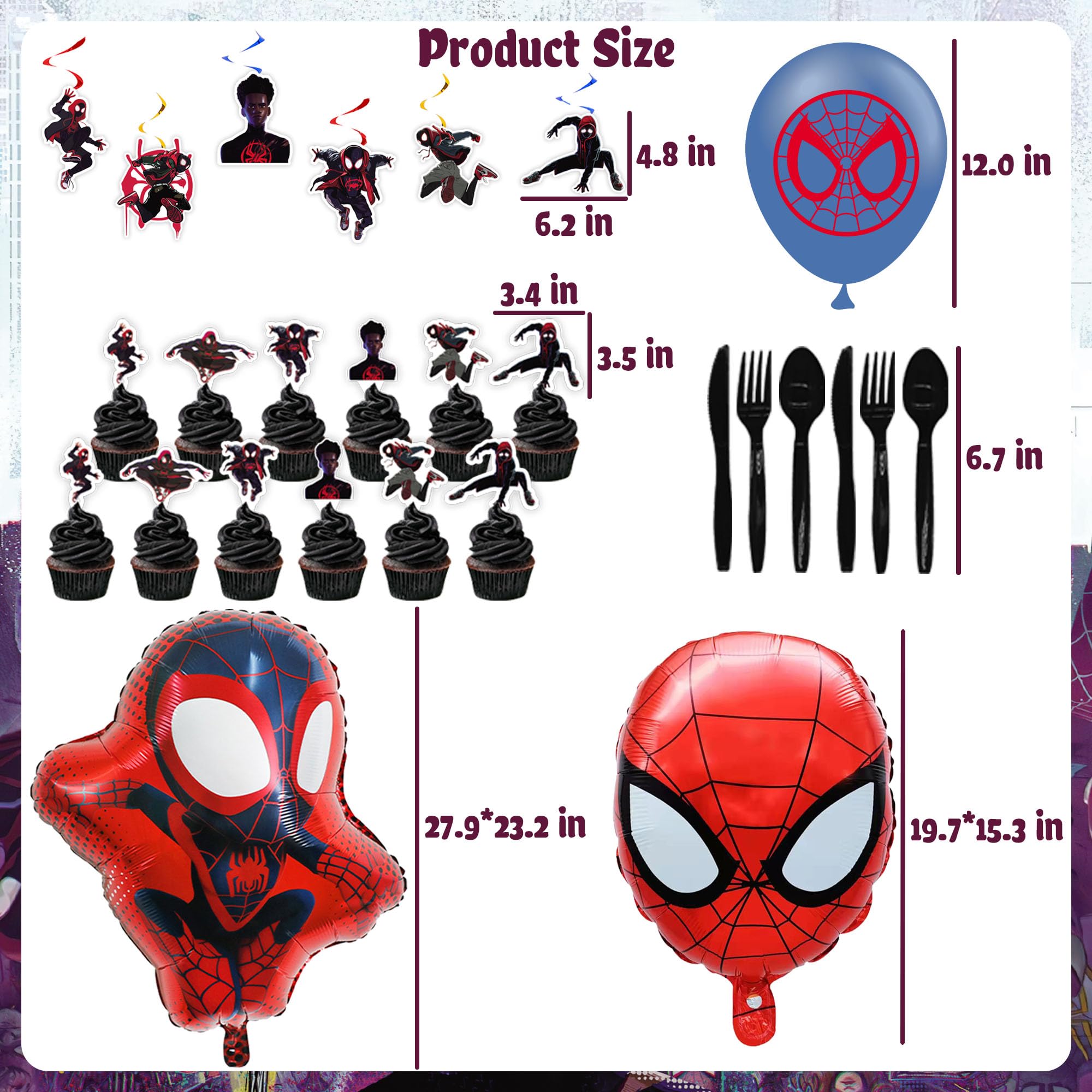 Spider Miles Morales Birthday Party Decorations, Spider Miles Party Supplies Include Birthday Banner, Balloons, Tablecloth, Plates, Cupcake Toppers, Backdrop for Black Spider Birthday