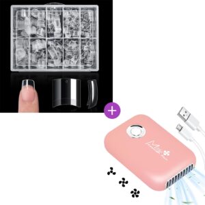 buqikma 500pcs short nail tips for acrylic nails eyelashes rechargeable fan, mini lash fan eyelash extensions portable usb handheld fan dryer