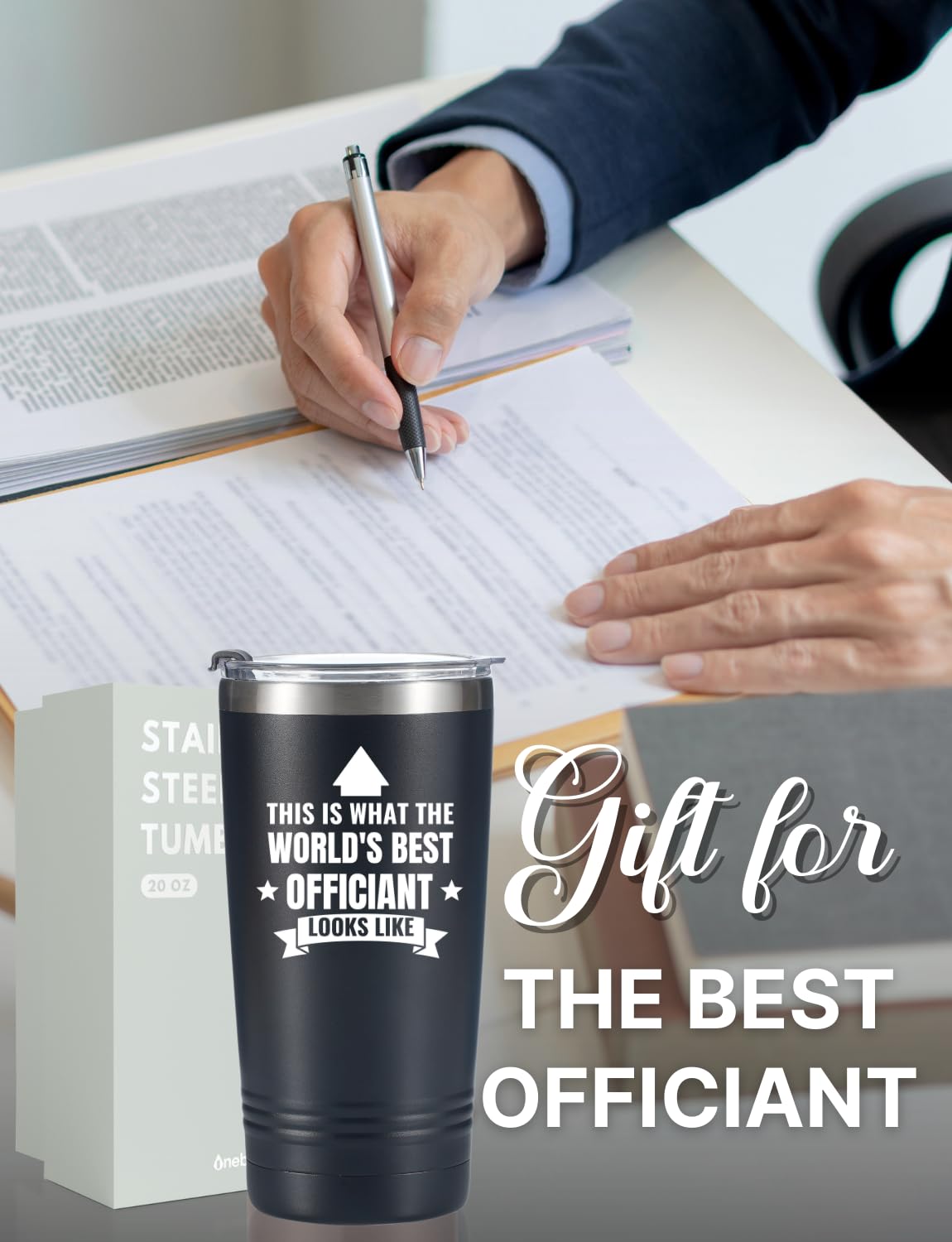 Onebttl Officiant Gifts for Men Women, Wedding Officiant Gift for from Bride Groom, 20oz Stainless Steel Insulated Tumbler with Lid and Straw - World's Best Officiant