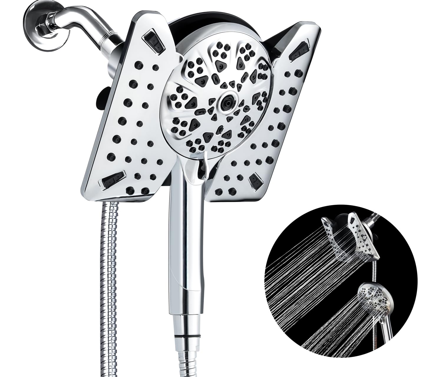 INAVAMZ 2-IN-1 Shower Heads with Handheld Spray Combo: 7.5 Inch Rainfall Shower Head & 10 Settings Hand Held Shower Head, Detachable Shower Head with Hose Lifetime Shower Head Warranty