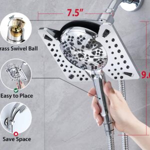 INAVAMZ 2-IN-1 Shower Heads with Handheld Spray Combo: 7.5 Inch Rainfall Shower Head & 10 Settings Hand Held Shower Head, Detachable Shower Head with Hose Lifetime Shower Head Warranty