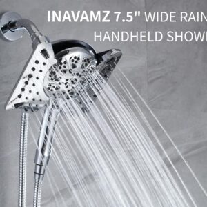 INAVAMZ 2-IN-1 Shower Heads with Handheld Spray Combo: 7.5 Inch Rainfall Shower Head & 10 Settings Hand Held Shower Head, Detachable Shower Head with Hose Lifetime Shower Head Warranty