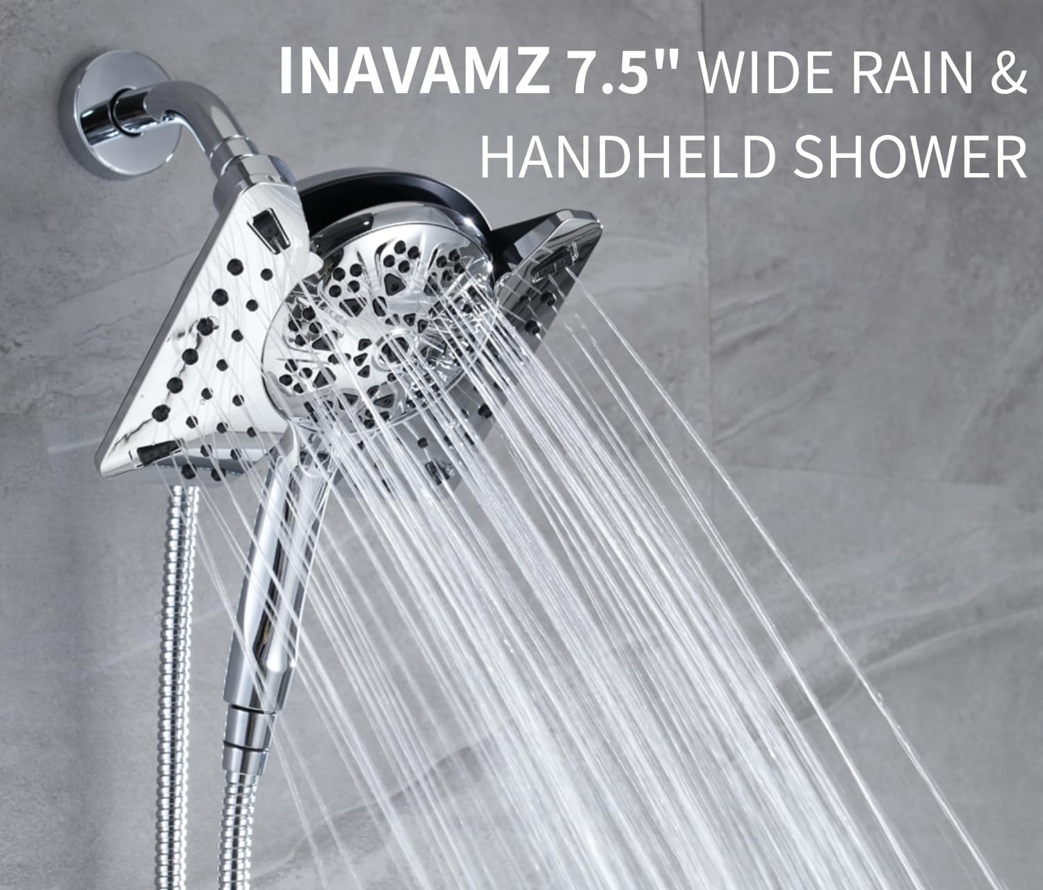 INAVAMZ 2-IN-1 Shower Heads with Handheld Spray Combo: 7.5 Inch Rainfall Shower Head & 10 Settings Hand Held Shower Head, Detachable Shower Head with Hose Lifetime Shower Head Warranty