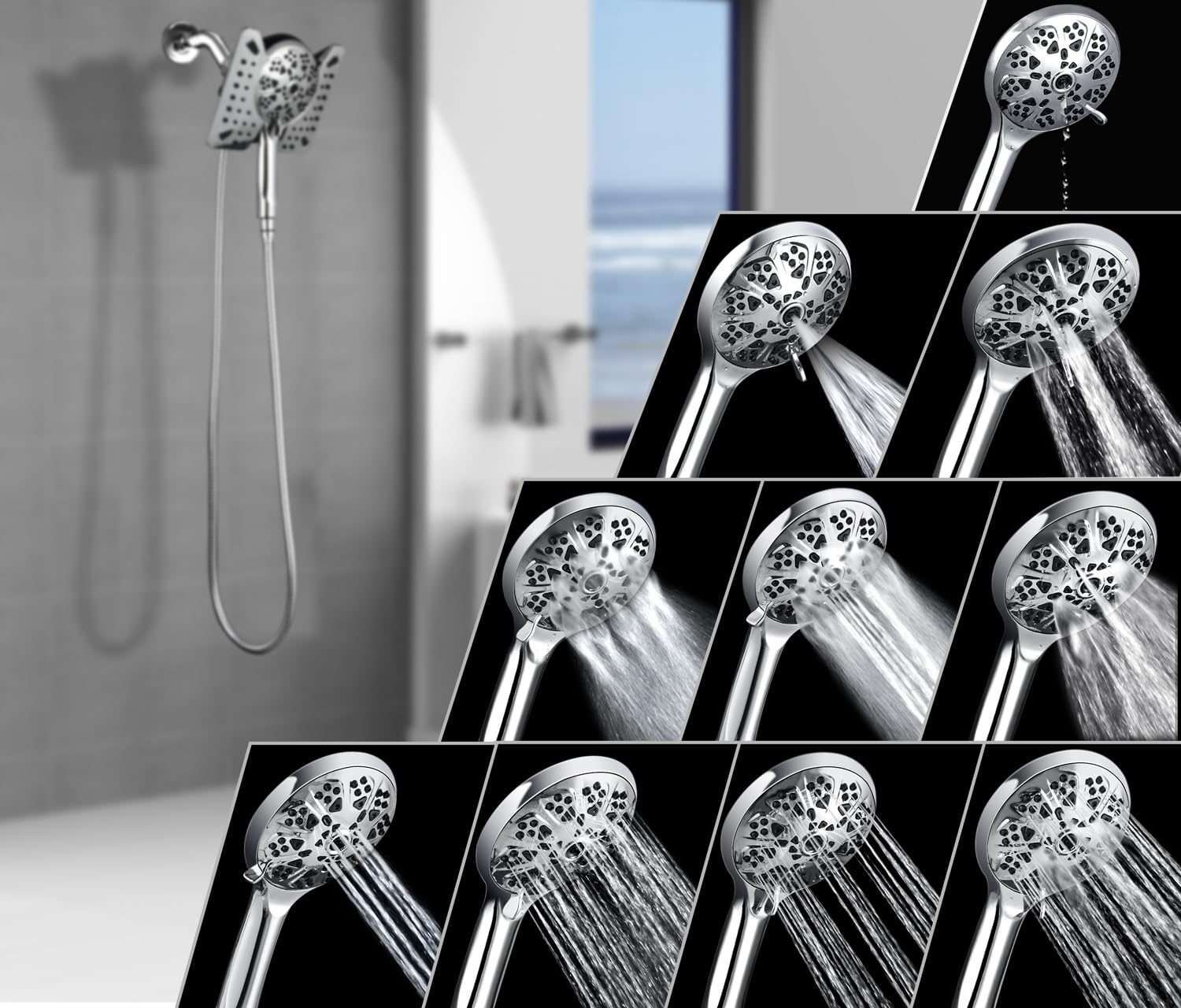 INAVAMZ 2-IN-1 Shower Heads with Handheld Spray Combo: 7.5 Inch Rainfall Shower Head & 10 Settings Hand Held Shower Head, Detachable Shower Head with Hose Lifetime Shower Head Warranty