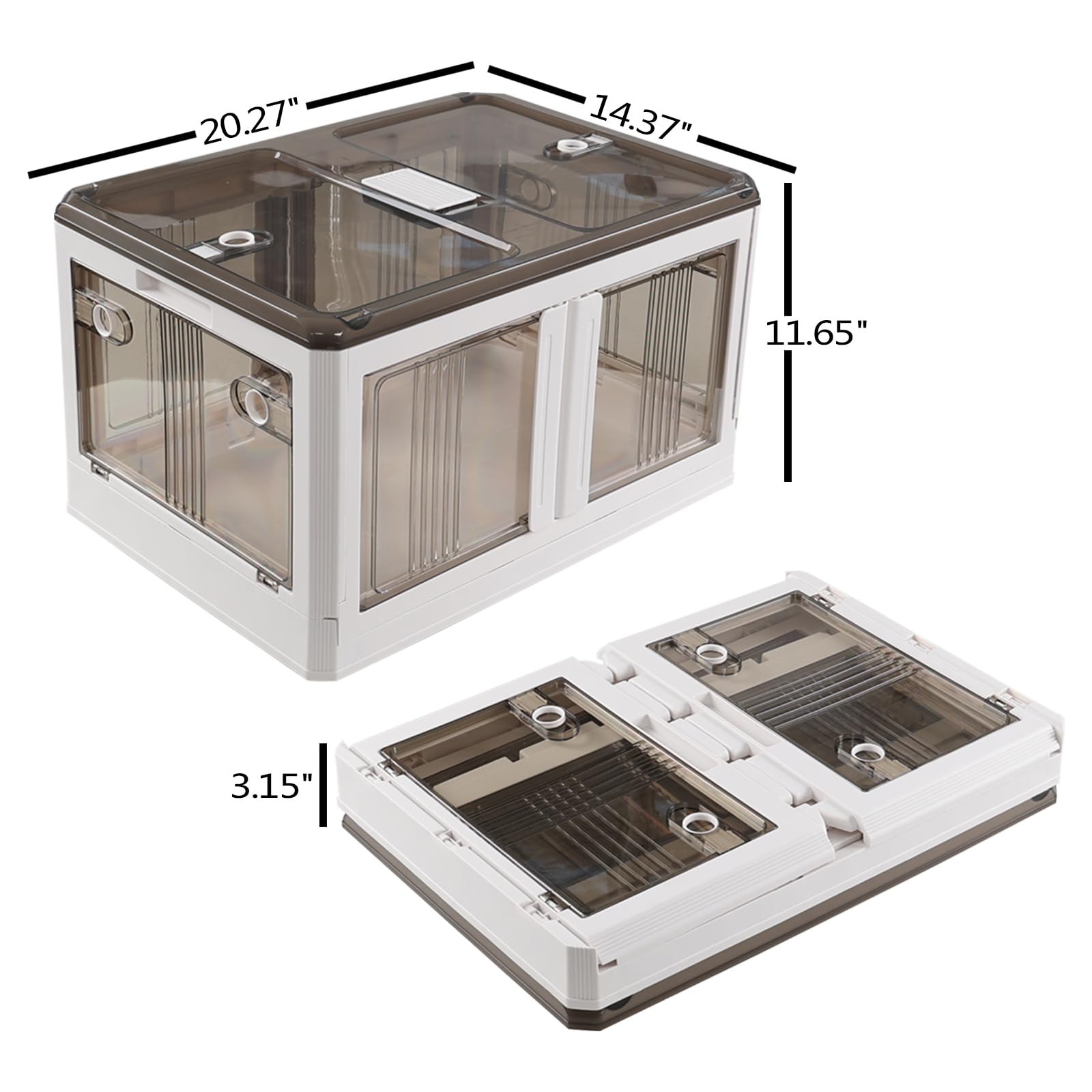 Sandmovie 4 Packs 15 Gallons Stackable Collapsible Storage Box with Wheels, Plastic Folding Box with 5 Doors