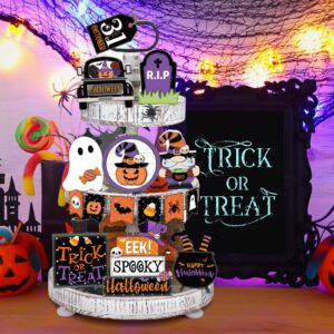 Umigy 15 Pcs Halloween Tiered Tray Decor Set Cute Halloween Wooden Signs Farmhouse Rustic Tiered Tray Decoration Items for Home Table House Room Kitchen Party (Ghost)