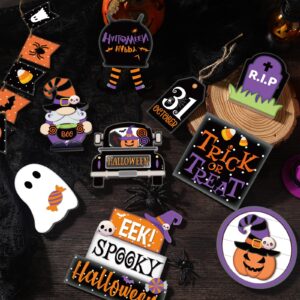 Umigy 15 Pcs Halloween Tiered Tray Decor Set Cute Halloween Wooden Signs Farmhouse Rustic Tiered Tray Decoration Items for Home Table House Room Kitchen Party (Ghost)