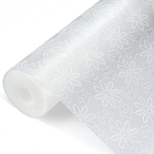 Hayder Shelf Liner, Durable Waterproof Refrigerator Liners Drawer Liner, Under Sink Mat, Washable Non Adhesive & Non Slip Liner Place Mat Roll, Flower Pattern (Clear 12"x 118")