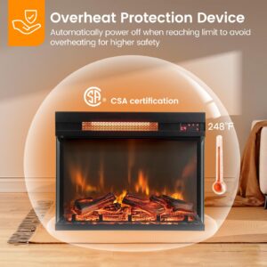 COSTWAY 3-Sided Electric Fireplace Insert with Remote Control, 23-inch Log Heater with Thermostat, Adjustable Brightness, 8H Timer, Overheat Protection, Fireplace Heater for Indoor Use, 1500W