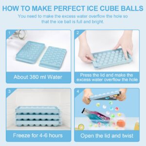 Round Ice Cube Trays,33 PCS x 3 inch Cocktails Ice Cube,Circle Ice Cube Tray with Lid and Bin,Small Ice Ball Maker Mold Sphere Ice Cube,Round Ice Cube Mold for Drinks,Coffee(Round Ice Cube Trays,Blue