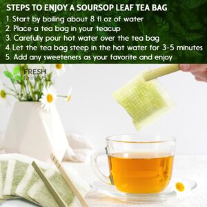 FreshDrinkUS, 60 Premium - The Top Soursop Graviola Leaf Tea Bags, 100% Pure & Natural from Soursop Leaves, Handmade, Made With Natural Materials-Corn Fiber Tea Bag, Sugar/Caffeine/Gluten Free, Hoja Guanabana Tea