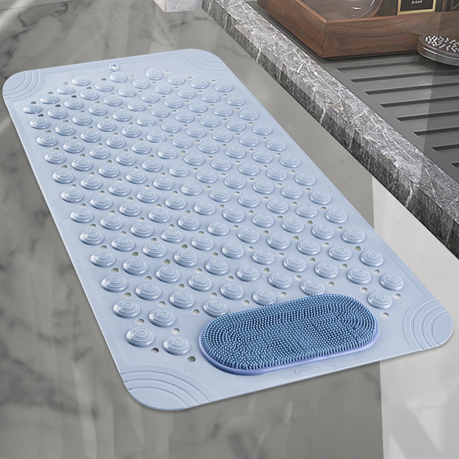 Bathmat Non Slip Resistant for Tub,Shower mat Rubber Bathtub mat, Non Slip Rubber Bathtub Mat, Machine Washable,Fast-Drying, Super Absorbent (27.5" x 14.2", Blue)