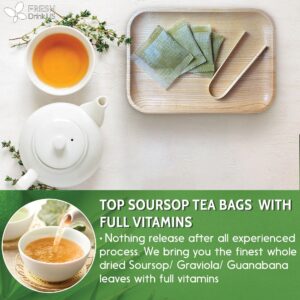 FreshDrinkUS, 60 Premium - The Top Soursop Graviola Leaf Tea Bags, 100% Pure & Natural from Soursop Leaves, Handmade, Made With Natural Materials-Corn Fiber Tea Bag, Sugar/Caffeine/Gluten Free, Hoja Guanabana Tea