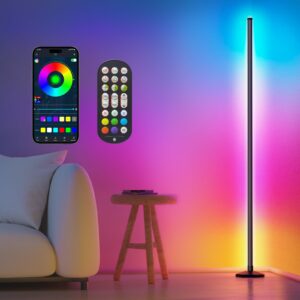 buyya led rgb corner floor lamp, 50 inch upgrade rgb corner lights 16 million colors changing music sync with smart app atmosphere lighting smart led floor lamps for living room bedroom