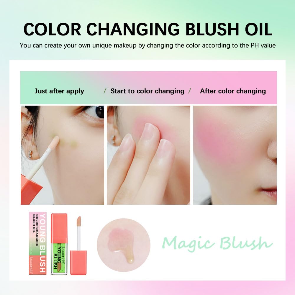 2PCS Color Changing Blush Oil - Reacts to Skin's Natural pH for Your Instant Perfect Shade, with Blendable Formula - Liquid Blush for Cheeks, Vegan & Cruelty-Free