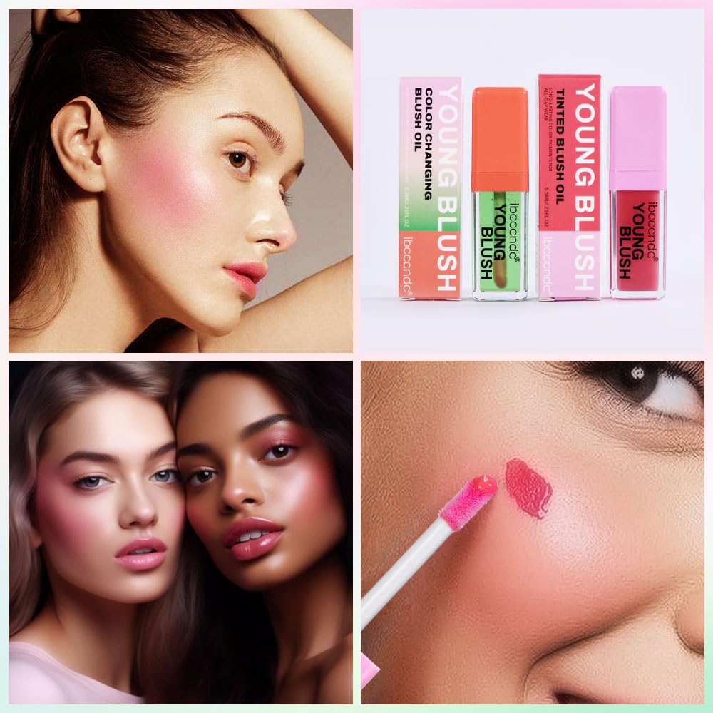 2PCS Color Changing Blush Oil - Reacts to Skin's Natural pH for Your Instant Perfect Shade, with Blendable Formula - Liquid Blush for Cheeks, Vegan & Cruelty-Free