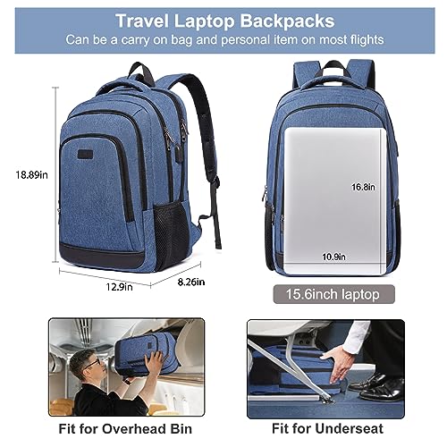 CLUCI Laptop Backpack for Men Women School Backpack College Bookbag for Men Water Resistant Travel Work Backpacks Fits 15.6" Laptop Business Computer Bag with USB Charging Port Dark blue