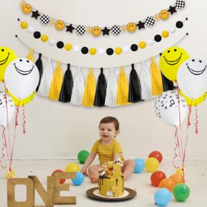 Qeeenar 53 Pcs One Happy Dude 1st Birthday Banner Lightning Smile Face Banner One Happy Dude Tassel Party Banner Hippie First Birthday Banner for Baby Shower Birthday Hippie Party Decoration Supplies