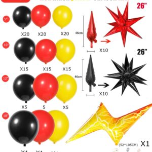 Red black yellow balloon garland kit 148pcs with Flash lightining Starburst mylar balloons for Cartoon superhero theme Race Car Party Theme birthday decorations