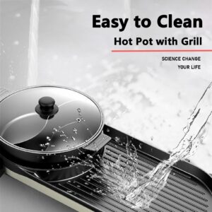 Hot Pot with Grill, Electric Hot Pot 2 in 1 Shabu Shabu Hot Pot Korean BBQ Grill, Removable Hotpot Pot 1200W / Large Capacity Baking Tray, Separate Temperature Control, Electric Grill for 2-12 People