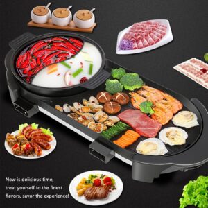 Hot Pot with Grill, Electric Hot Pot 2 in 1 Shabu Shabu Hot Pot Korean BBQ Grill, Removable Hotpot Pot 1200W / Large Capacity Baking Tray, Separate Temperature Control, Electric Grill for 2-12 People