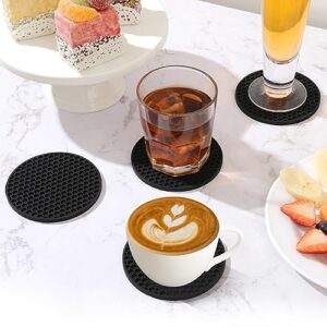 Silicone Coasters Set of 8 with Holder,Coasters for Drinks,Beer,Coffee Coasters,Suitable for Kinds Cups,Hot or Cold,Anti-SLI,Non-Stick,Anti-Overflow Tabletop Protection and Decor (8 Pcs, Black)